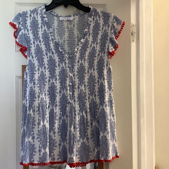 THML | Tops | Thml Red White And Blue Smocked Top Wirh Red Pompon Trim ...